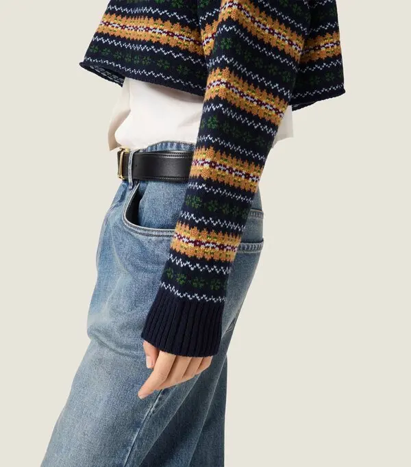 Miu Miu Wool Fair Isle Cropped V-neck Sweater