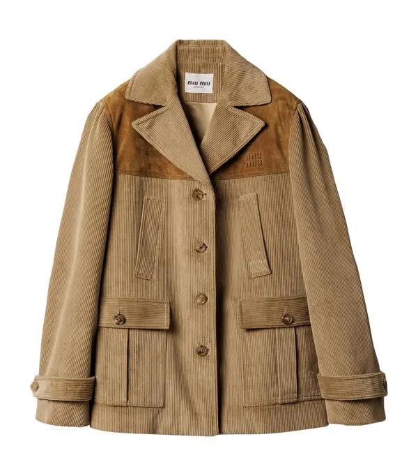 Miu Miu Single-breasted Corduroy Jacket With Leather Logo Detail