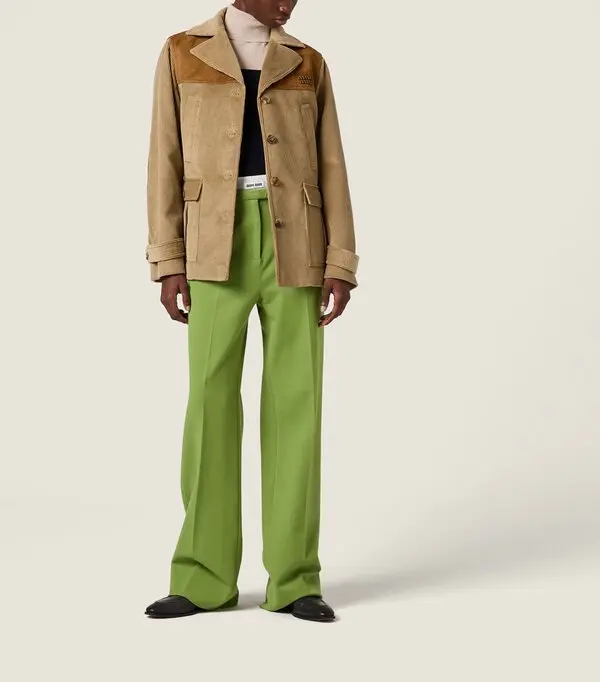 Miu Miu Single-breasted Corduroy Jacket With Leather Logo Detail