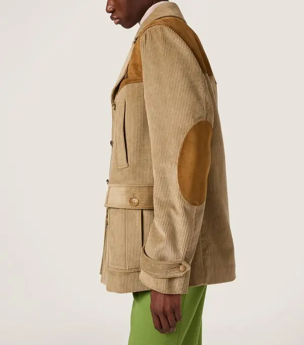 Miu Miu Single-breasted Corduroy Jacket With Leather Logo Detail