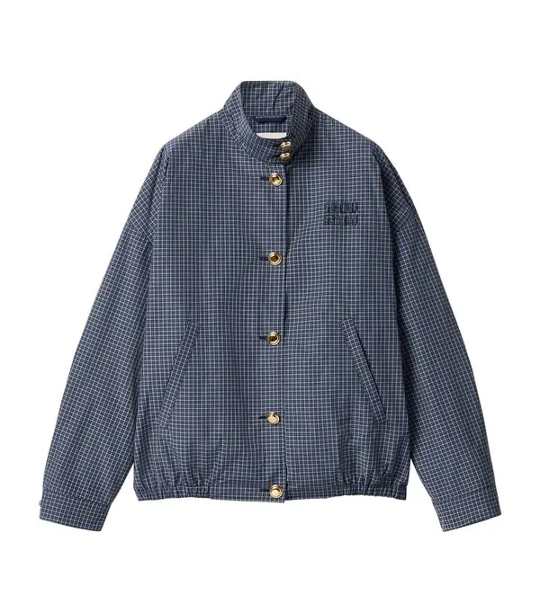 Miu Miu Checked Blouson Jacket With Storm Flap - Blue