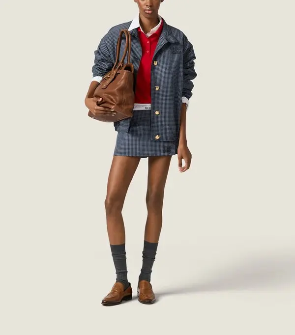 Miu Miu Checked Blouson Jacket With Storm Flap - Blue