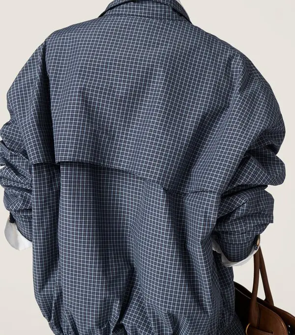 Miu Miu Checked Blouson Jacket With Storm Flap - Blue