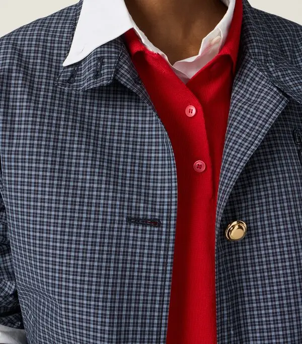 Miu Miu Checked Blouson Jacket With Storm Flap - Blue