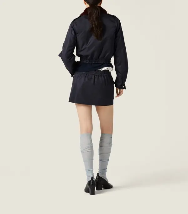 Miu Miu Technical Gazar Bomber Jacket With Shearling Collar - Blue