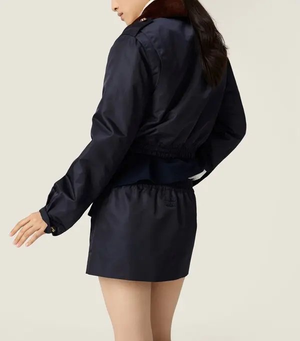 Miu Miu Technical Gazar Bomber Jacket With Shearling Collar - Blue