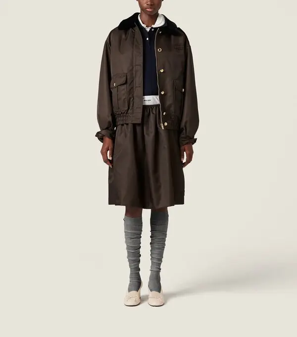 Miu Miu Technical Gazar Bomber Jacket With Shearling Collar