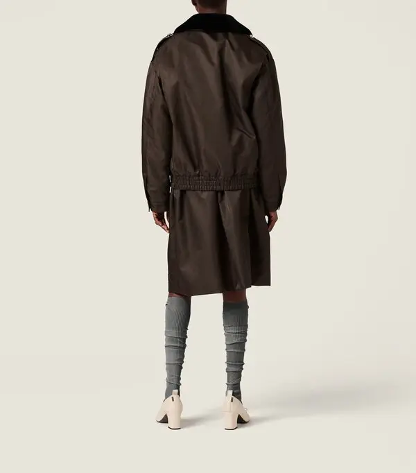 Miu Miu Technical Gazar Bomber Jacket With Shearling Collar