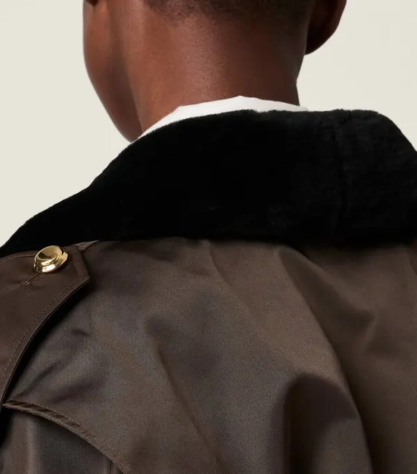 Miu Miu Technical Gazar Bomber Jacket With Shearling Collar