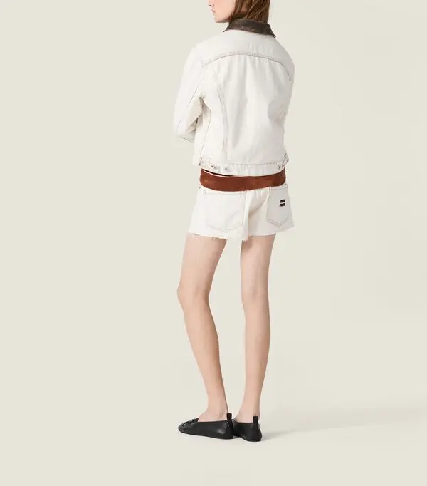 Miu Miu Relaxed Fit Denim Shorts With Logo Appliqu