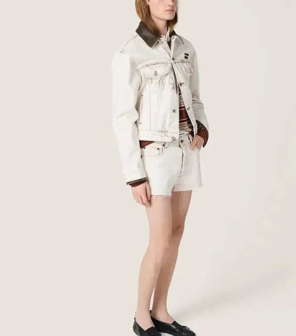 Miu Miu Relaxed Fit Denim Shorts With Logo Appliqu