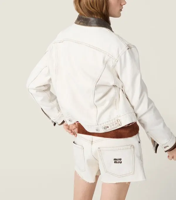 Miu Miu Relaxed Fit Denim Shorts With Logo Appliqu
