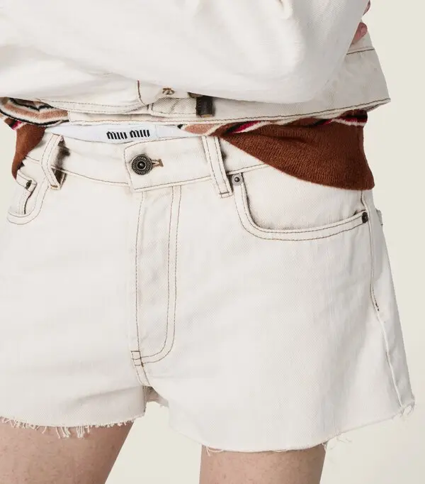 Miu Miu Relaxed Fit Denim Shorts With Logo Appliqu