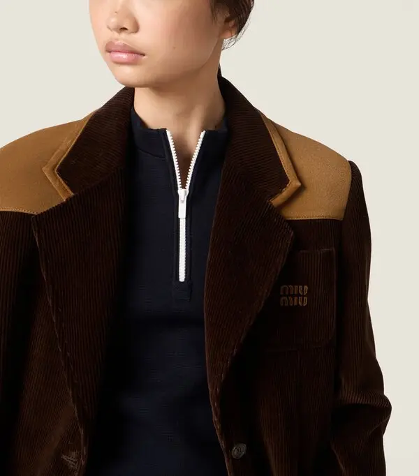Miu Miu Corduroy Blazer With Leather Logo