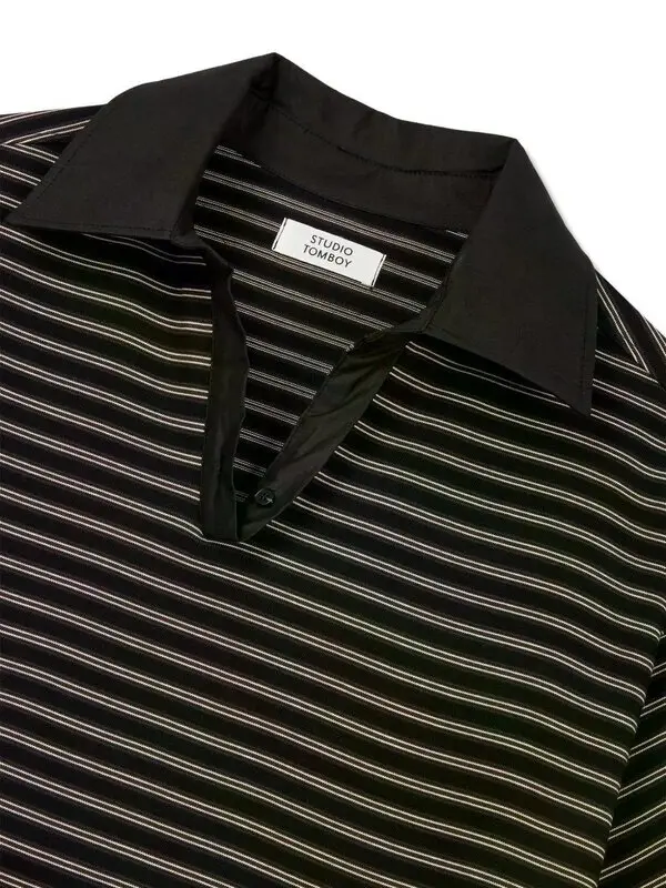 STUDIO TOMBOY Striped Polo Shirt With Spread Collar