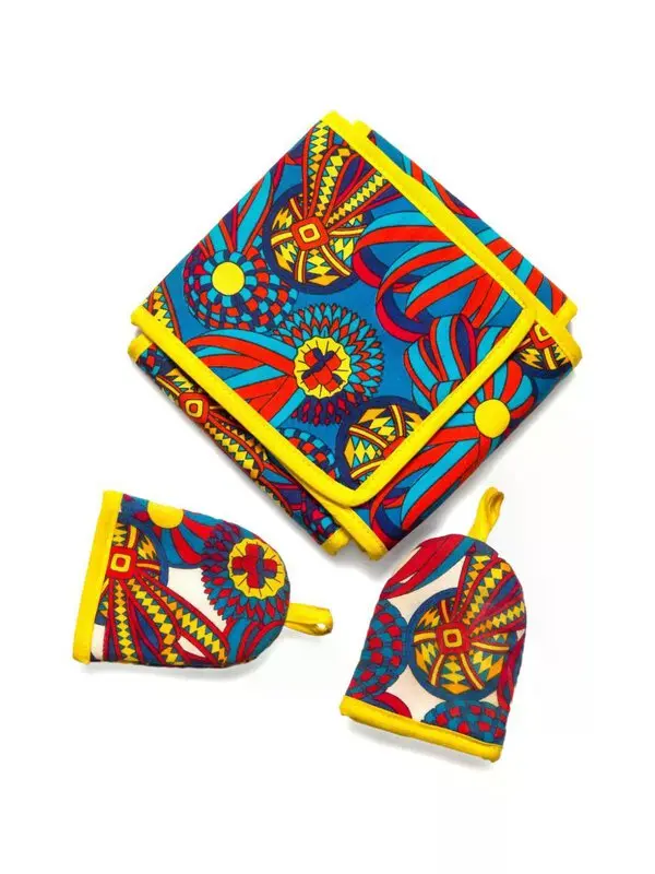 Hermès 1990s Printed Cotton Egg And Toast Set - Blue