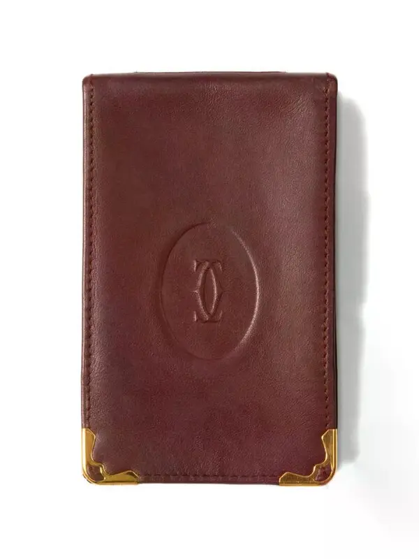 Cartier Burgundy Leather Embossed Double C Logo Cigarette Case - Brown