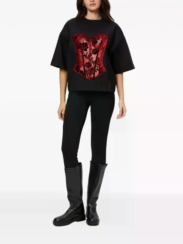 HAMZA Lace Print Corset T-shirt - Black