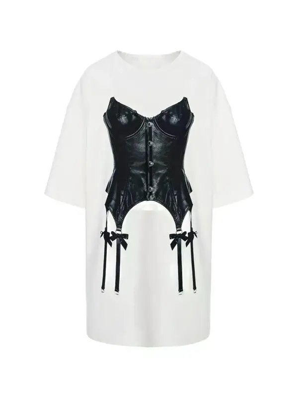 HAMZA Kyoto Corset Printed Dress - White