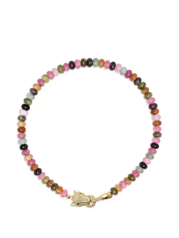 NIALAYA JEWELRY Panther-charm Beaded Necklace - Gold