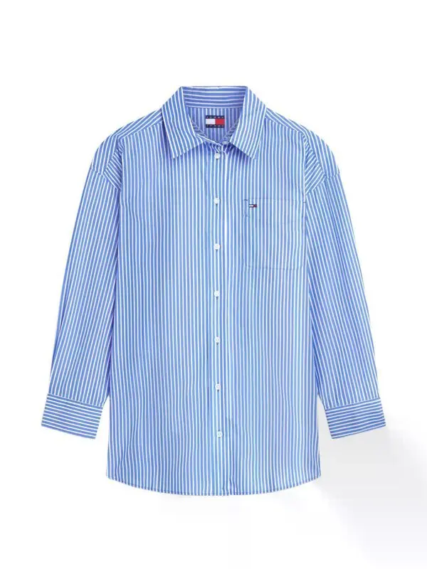 Tommy Hilfiger Vertical Stripe Logo Patch Oversized Shirt