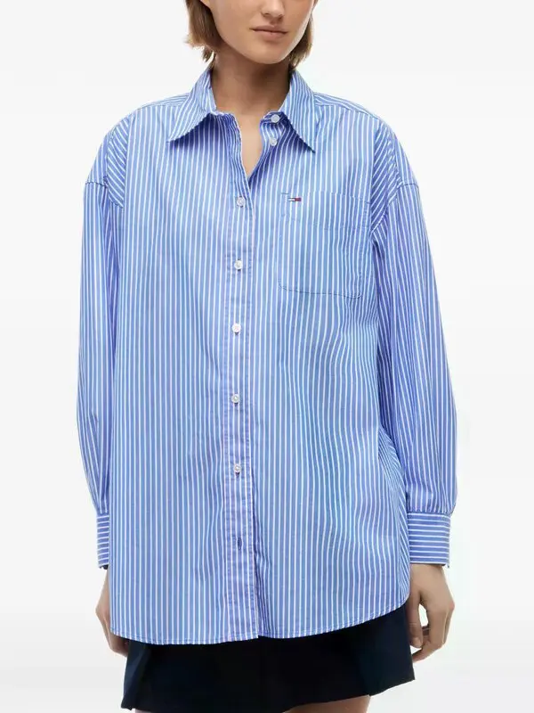 Tommy Hilfiger Vertical Stripe Logo Patch Oversized Shirt