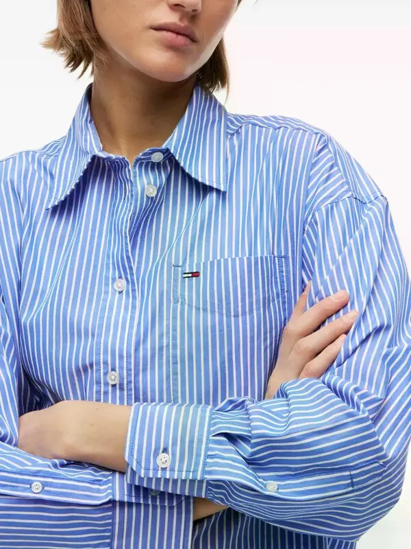 Tommy Hilfiger Vertical Stripe Logo Patch Oversized Shirt