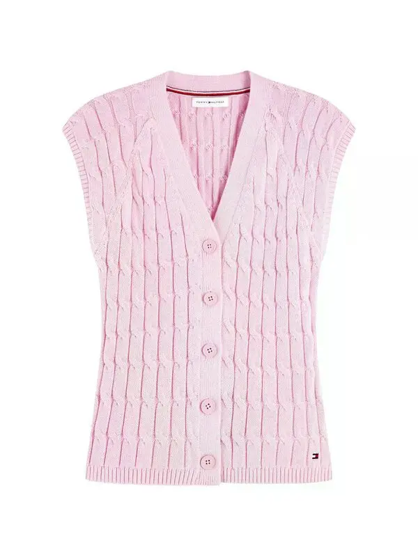 Tommy Hilfiger Sleeveless Cable Knit V-neck Cardigan - Pink