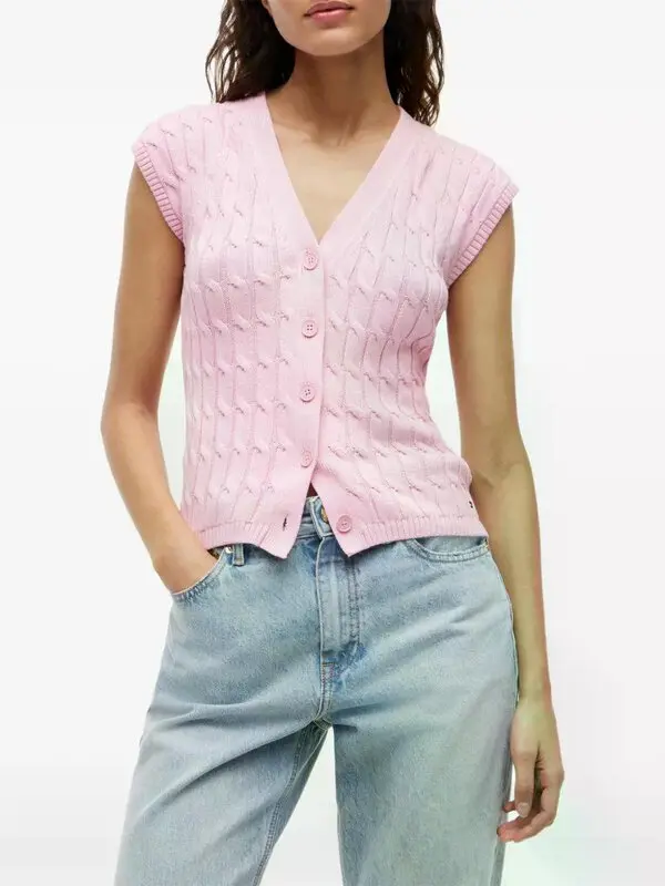 Tommy Hilfiger Sleeveless Cable Knit V-neck Cardigan - Pink