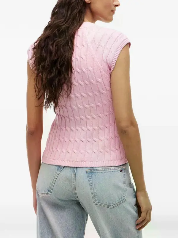 Tommy Hilfiger Sleeveless Cable Knit V-neck Cardigan - Pink