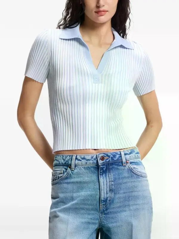 Hugo Ribbed Knit Striped Polo Shirt