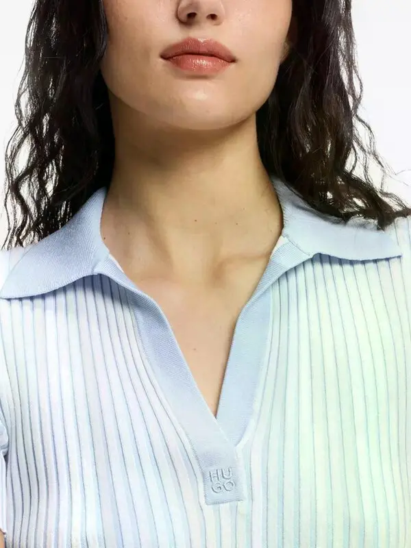Hugo Ribbed Knit Striped Polo Shirt