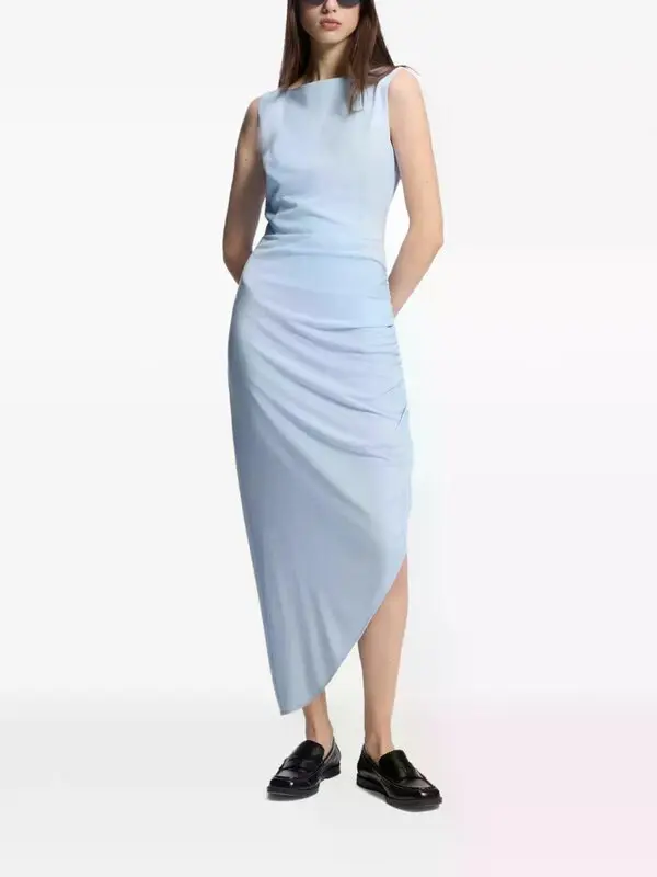 Hugo Asymmetric Ruched Boat Neck Dress