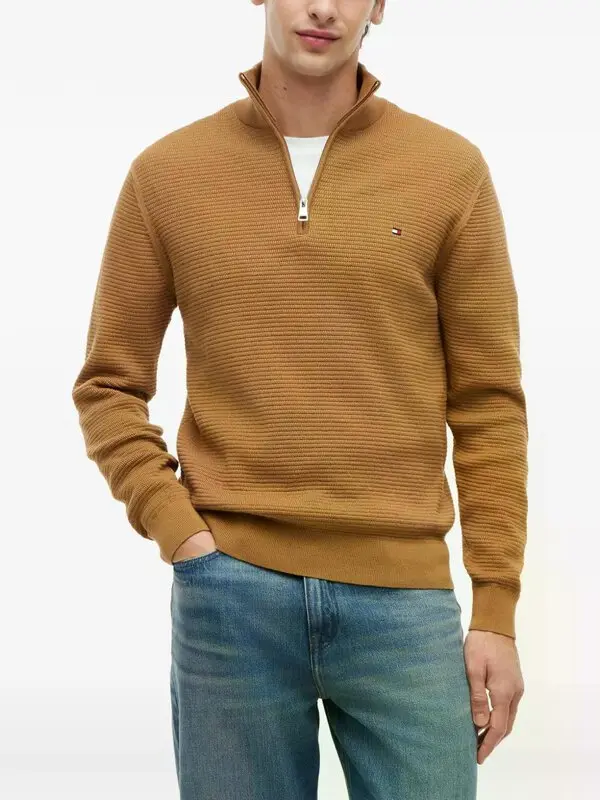 Tommy Hilfiger Textured Quarter-zip Sweater - Brown