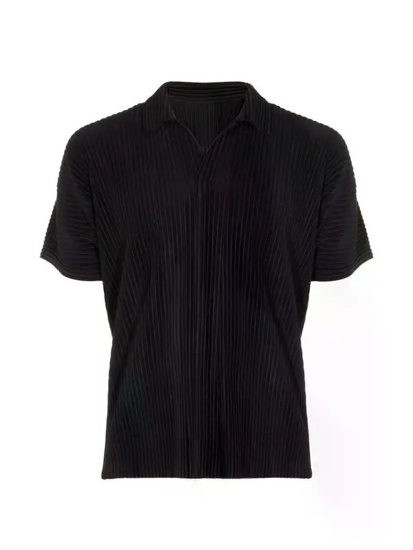 Issey Miyake Pleated Polo Shirt - Black