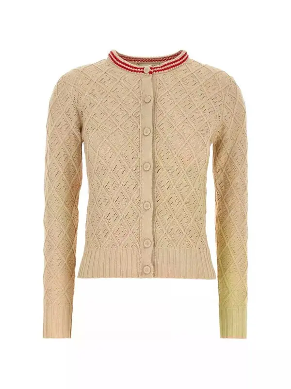 Fendi Ff-monogram Pointelle Knit Cardigan - Neutrals