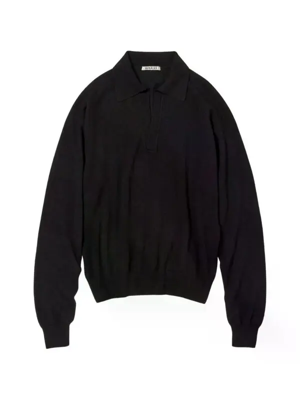 Auralee V-neck Polo Top - Black