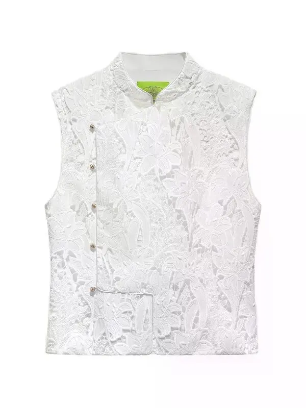 Shanghai Tang Lace-embroidered Mandarin Collar Sleeveless Top - White