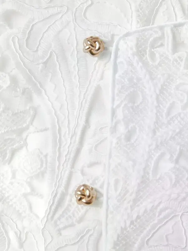 Shanghai Tang Lace-embroidered Mandarin Collar Sleeveless Top - White