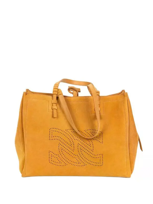 Casadei Perforated Logo Suede Tote Bag - Neutrals