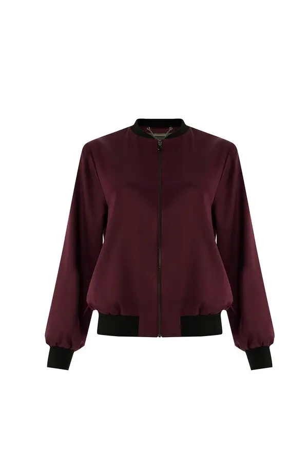 EXQUISE Lacey Bomber Jacket - Red