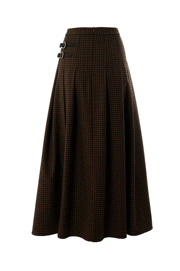 EXQUISE Zayla Checked Midi Skirt