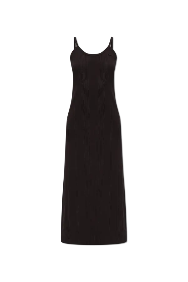 Lacoste Ribbed Knit Midi Dress With Logo Patch