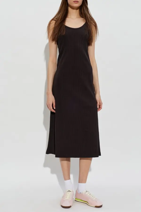 Lacoste Ribbed Knit Midi Dress With Logo Patch