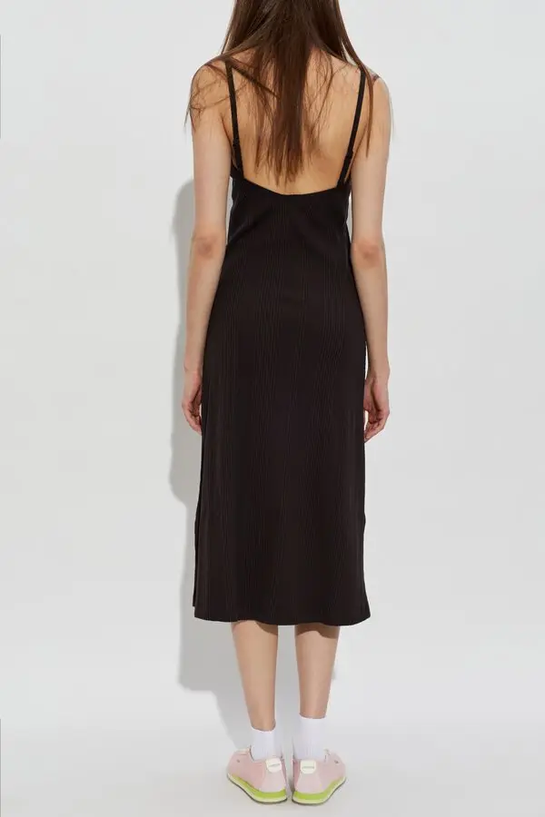 Lacoste Ribbed Knit Midi Dress With Logo Patch