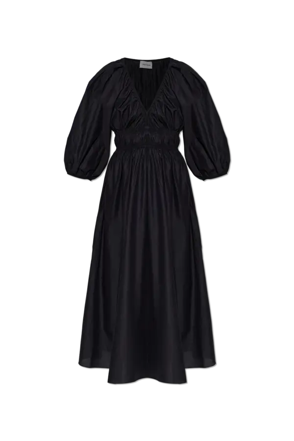 Matteau V-neck Gathered Cotton Maxi Dress - Black