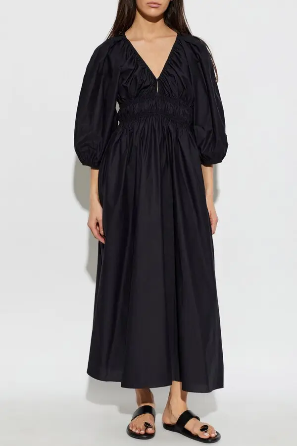 Matteau V-neck Gathered Cotton Maxi Dress - Black