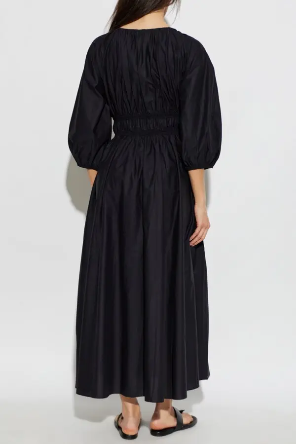 Matteau V-neck Gathered Cotton Maxi Dress - Black