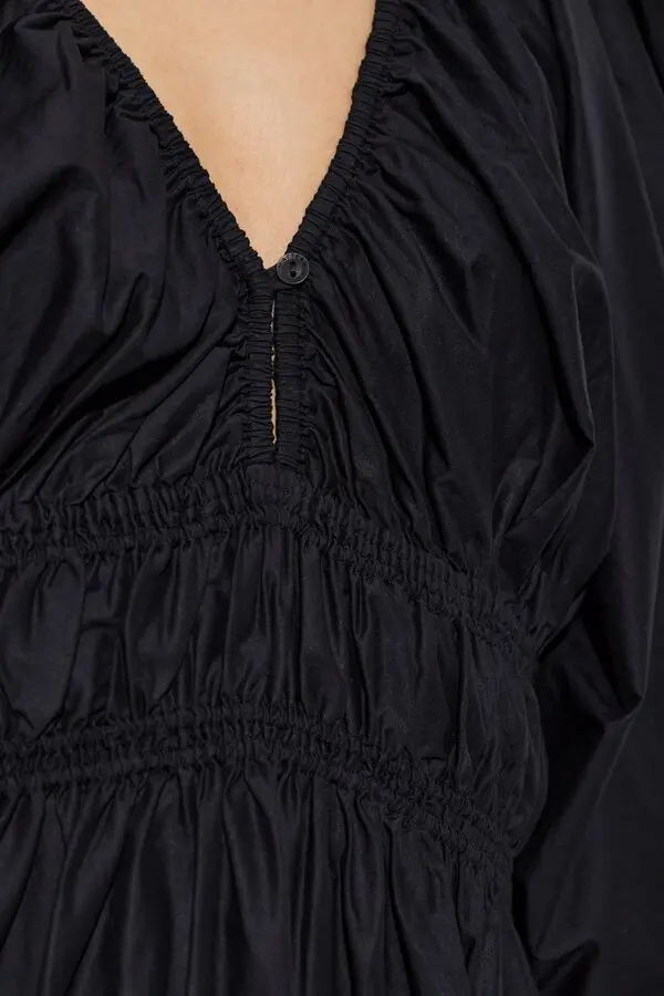 Matteau V-neck Gathered Cotton Maxi Dress - Black