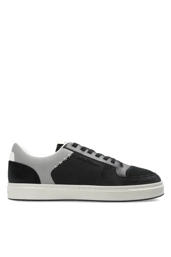 Emporio Armani Low-top Leather, Suede, And Mesh Sneakers - Multicolour